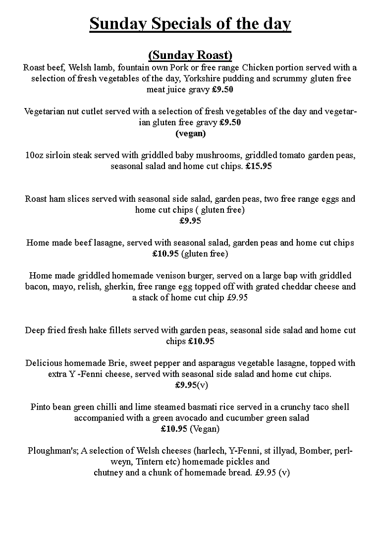 The Fountain inn trellech grange tintern | Menu Examples