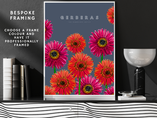 Buy GERBERAS SLATE - CHOOSE FRAME COLOUR | Prints & Interiors by The ...
