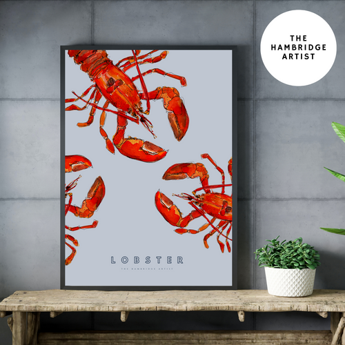 Buy LOBSTER ART PRINT ON GREY UNFRAMED | Prints & Interiors by The ...