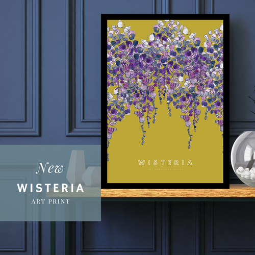 Buy WISTERIA ART PRINT ON MUSTARD UNFRAMED | Prints & Interiors by The ...