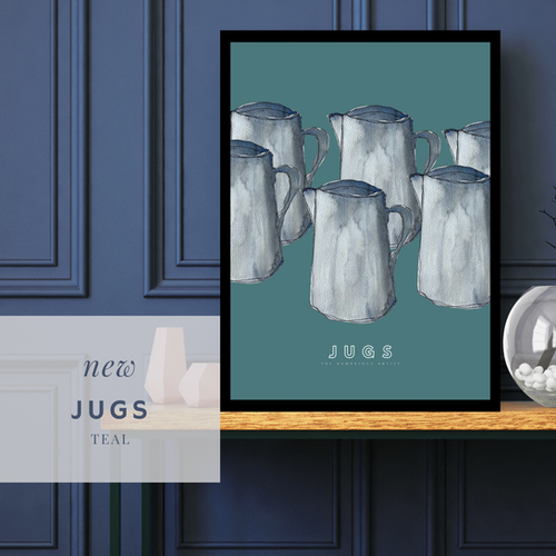 Buy JUGS ON TEAL ART PRINT UNFRAMED | Prints & Interiors by The ...