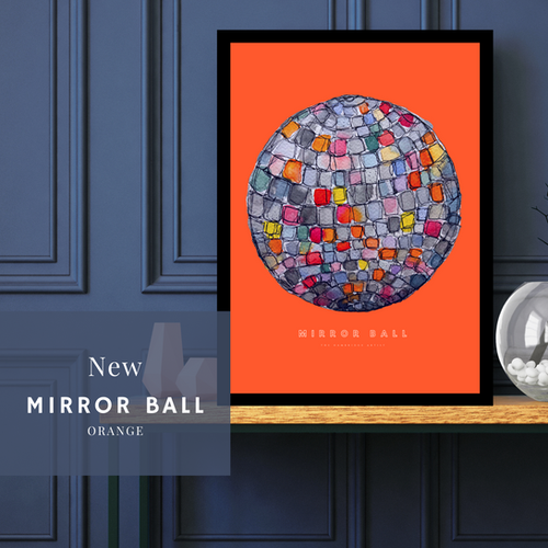 Buy MIRROR BALL ART PRINT ORANGE UNFRAMED | Prints & Interiors by The ...