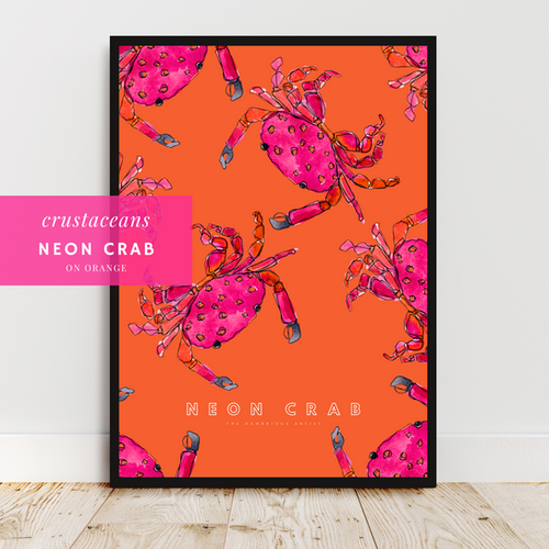 Buy NEON CRAB ON ORANGE ART PRINT UNFRAMED | Prints & Interiors by The ...