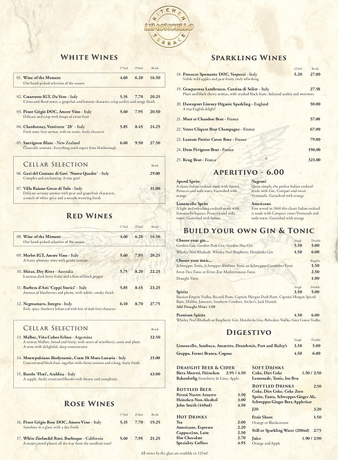 Menus | limoncello