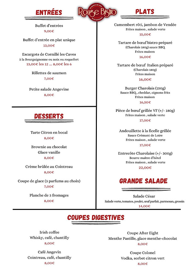 Carte - Rouge Bistro