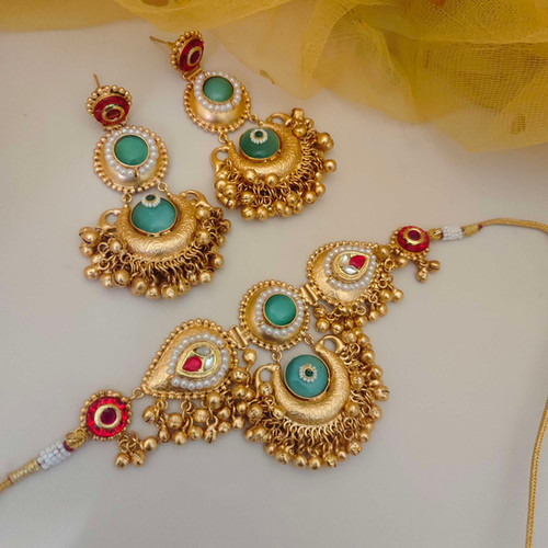 VRISHTI Gold Replica Choker Necklace Earrings Set | Fusion Vogue