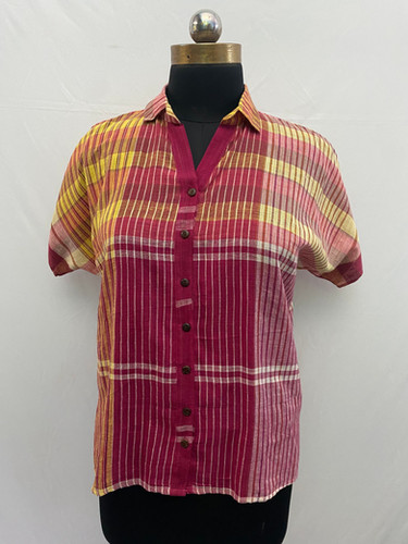 Yellow and red stripe handloom gamcha cotton shirt | The Tamarind Leaf