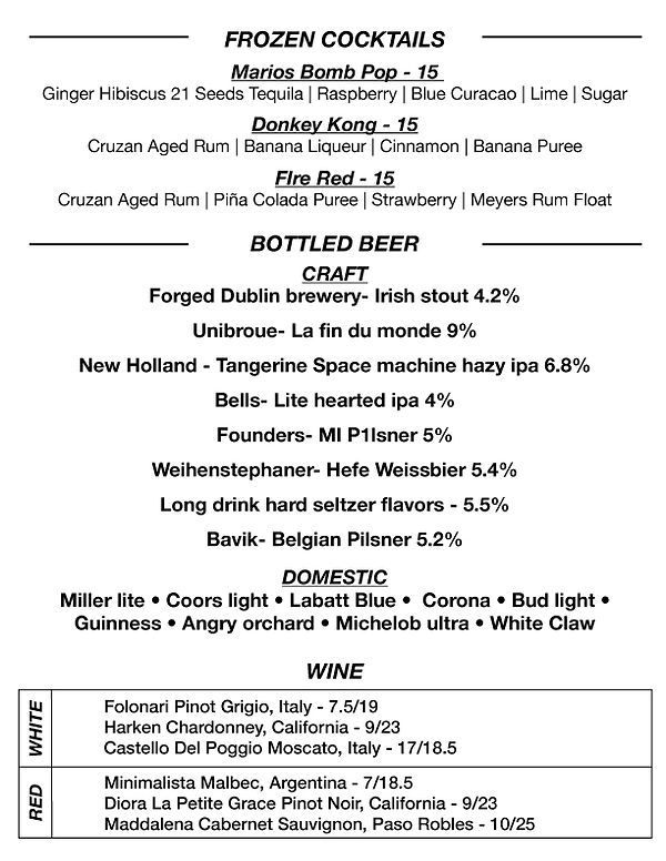 Menu | 1up Arcade Bar