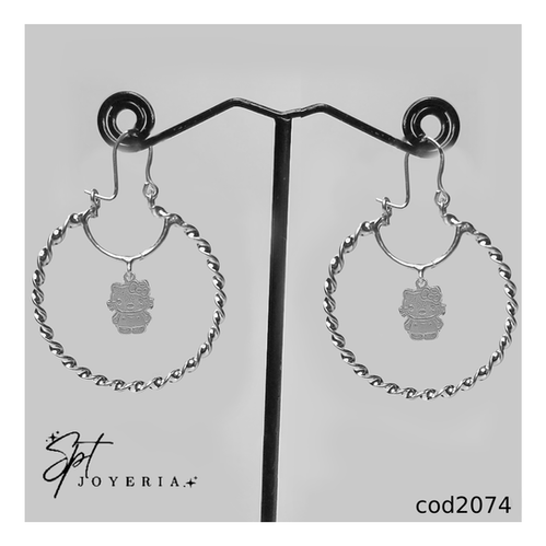 Cod2074 - Aros enroscados de Hello Kitty | Spt Joyeria