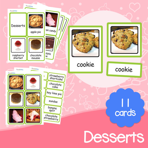 Desserts | Printable Montessori Flashcards | 11 Cards | Right Brain Kids