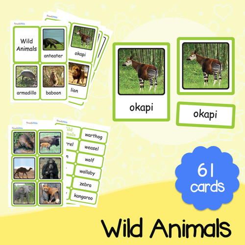 Wild Animals | Printable Montessori Flashcards | 61 Cards | Right Brain ...