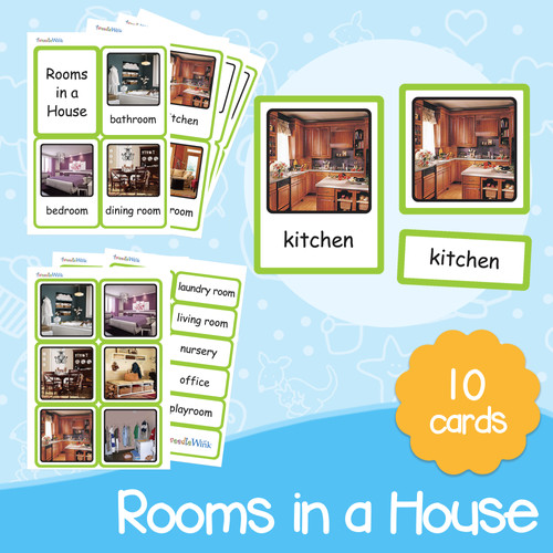 Rooms in a House | Printable Montessori Flashcards | 10 Cards | Right ...