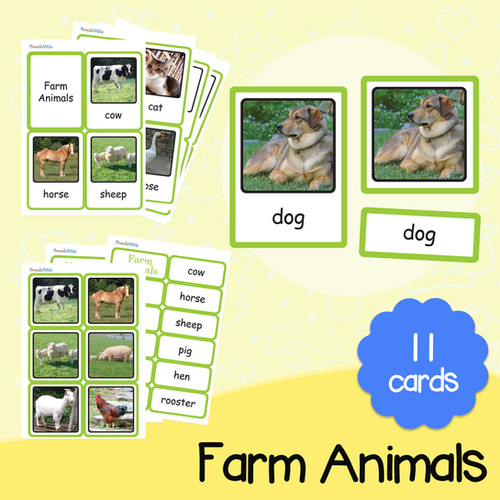 Farm Animals | Printable Montessori Flashcards | 11 Cards | Right Brain ...