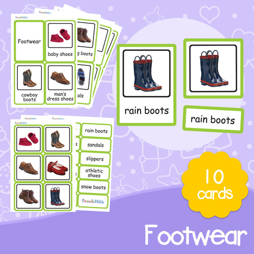 Footwear | Printable Montessori Flashcards | 10 Cards | Right Brain Kids
