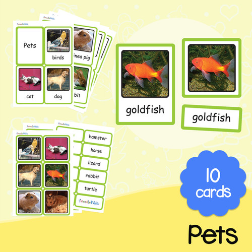 Pets | Printable Montessori Flashcards | 10 Cards | Right Brain Kids