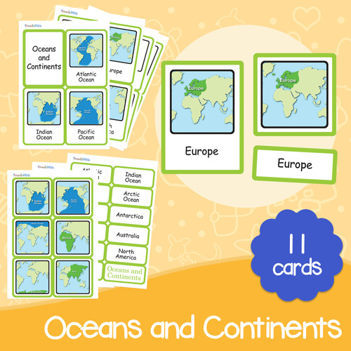 Oceans and Continents | Printable Montessori Flashcards | 11 Cards ...