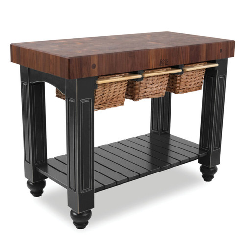 48" x 24" x 4" Walnut Gathering Block With Lower Shelf And 3 Wicker ...