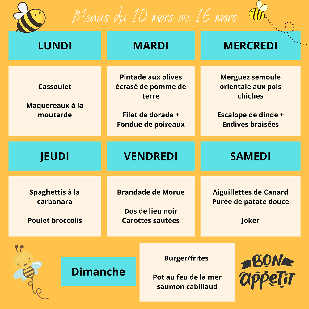 Menus Mars semaine 2