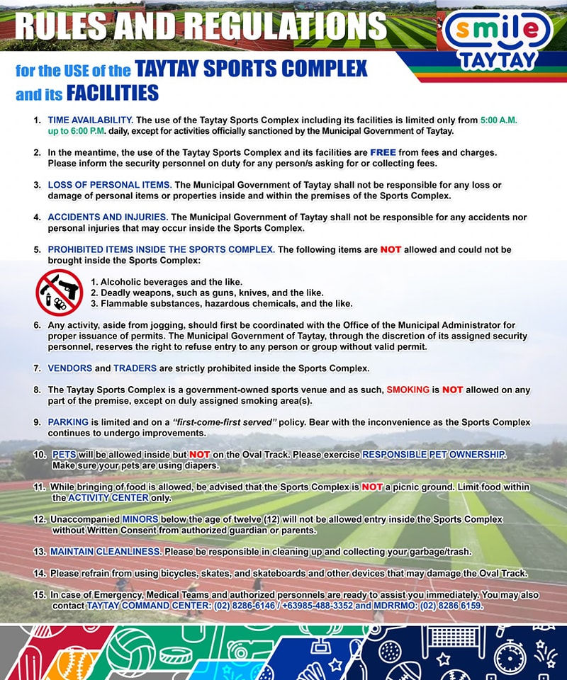 Taytay Sports Complex's Official Rules and Regulations and Guidelines