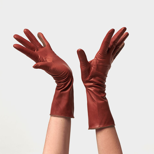 Kožené rukavice koňakově hnědá a krémová s manžetou | Silky Gang