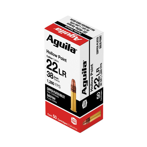 AGUILA 22LR HIGH VELOCITY 38 GRAIN COPPER PLATED HOLLOW POINT. 50 ...
