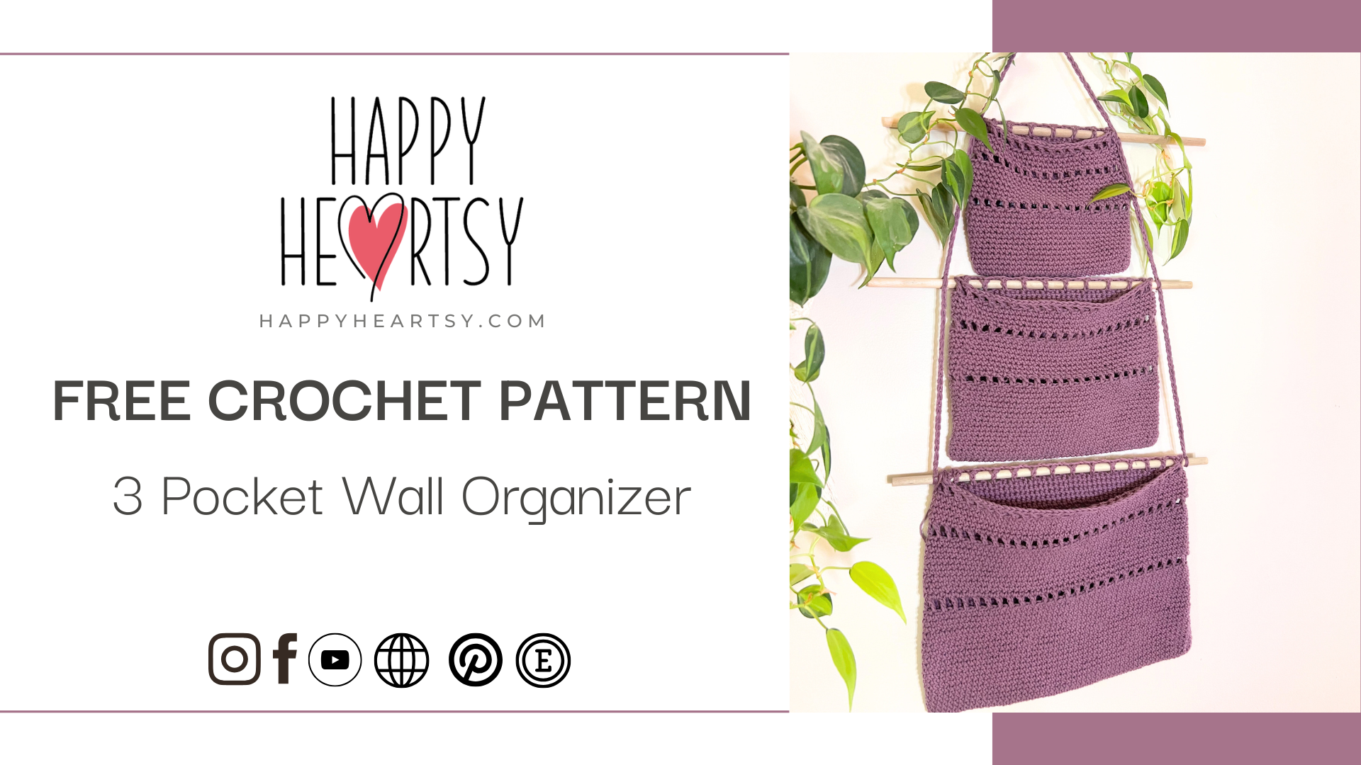 Free Crochet Wall Organizer Pattern | Easy 3 Pocket Hanging Storage