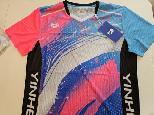 Kids size Yinhe table tennis shirt blue and pink | The Disruptor Coach