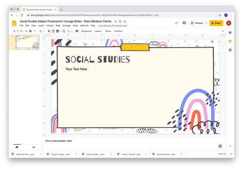 Social Studies Subject Slide Powerpoint / Google Slides - Boho Rainbow ...