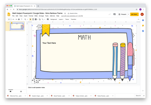 Math Subject Slide Powerpoint / Google Slides - Boho Rainbow Theme | Of ...
