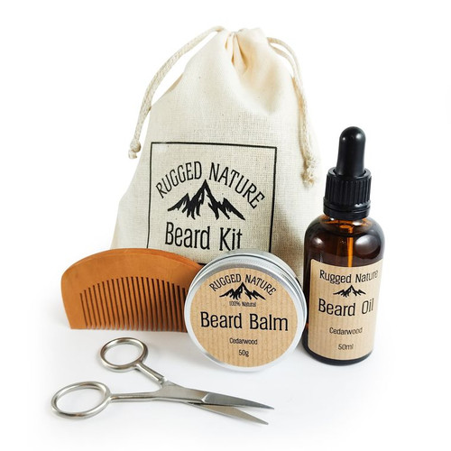 100% Natural Beard Kit - Sandalwood - by Rugged Nature | Pressie Heaven