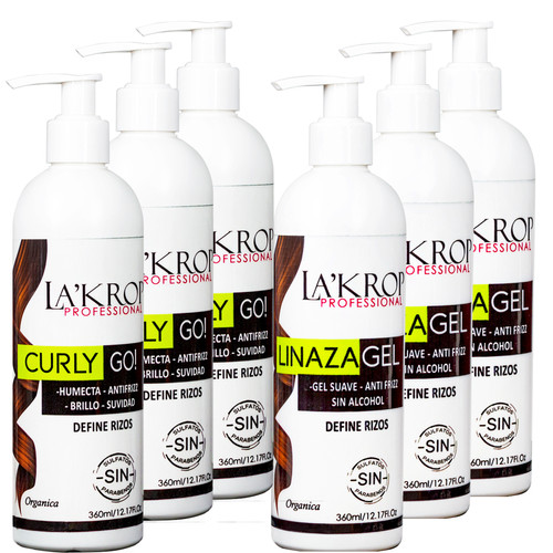 Six Pack,Duo Crema Curly Go! y Linaza Gel 360 ml | Lakrop Professional