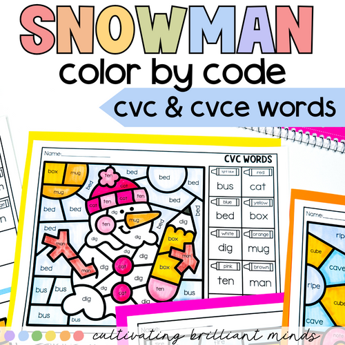 Snowman Color by Codes | Color by Number | Winter | CVC Words | CVCe ...