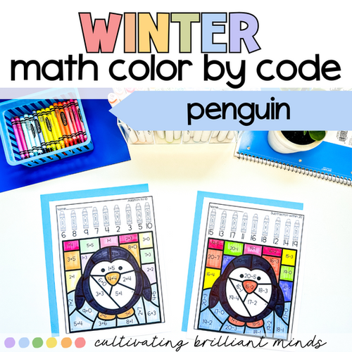 Penguin Math Color By Code | January & December Addition | Subtraction ...