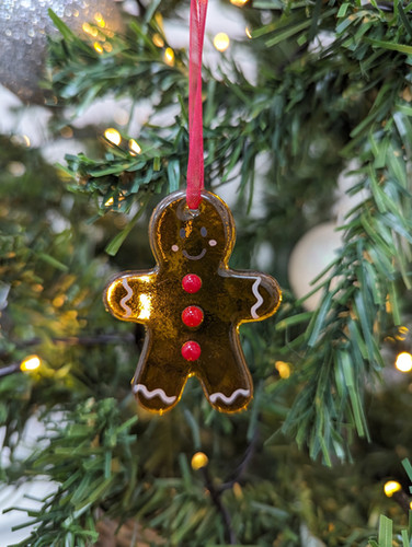 Gingerbread Man Glass Ornament Hanging | Pam Peters Designs