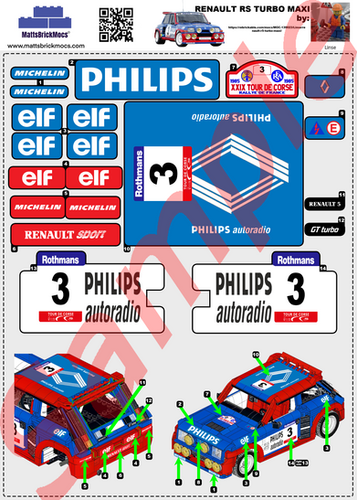 Stickers Sheet for Renault R5 Turbo Maxi by Linse | MattsBrickMocs
