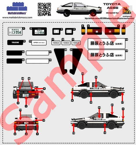 Sticker Sheet for Toyota AE86 Design by madspace MOC 90968 | MattsBrickMocs