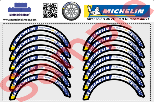 Michelin Pilots Tire / Tyre Stickers to fit Lego size 68.8 x 36 ZR ...