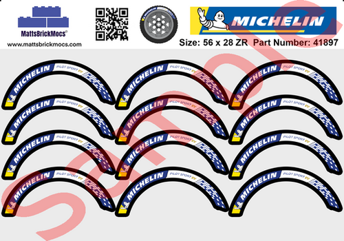 Michelin Pilots Tire / Tyre Stickers to fit Lego size 56 x 28 ZR ...
