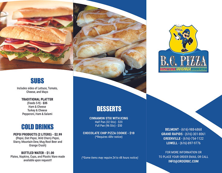 B.C. Pizza Catering Menu | Sub Catering | Chicken Wing Catering