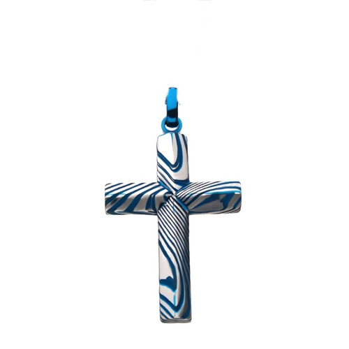 Blue Plated Damascus Cross Pendant and Chain | Gold Mine Jewelry