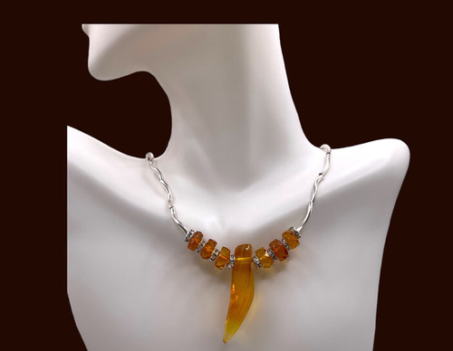 Amber Wolf Fang Necklace: Baltic Amber 'Northern Lights #9'
