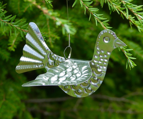 Hand-Punched 3 dimensional TIN DOVE Bird Ornament | Mexican Accents