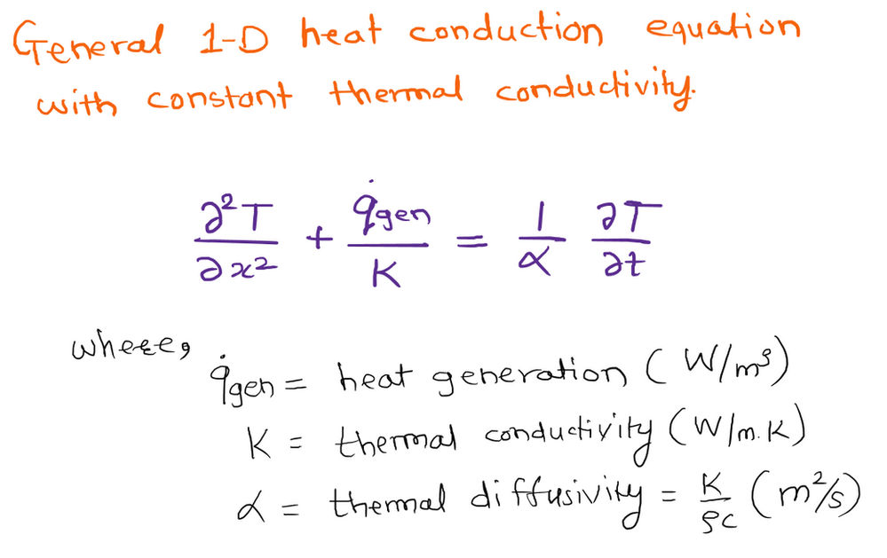 What is general one dimensional transient heat conduction equation with ...