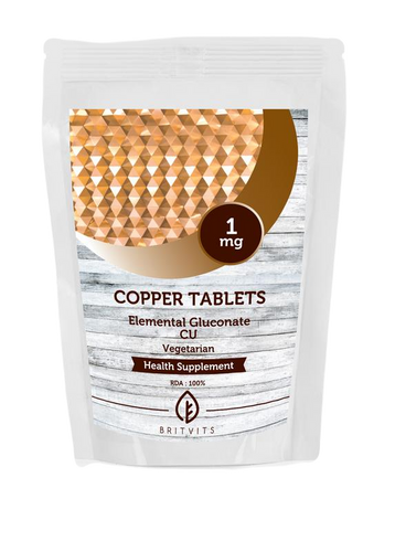 Copper 1mg Tablets Elemental Gluconate CU 100% RDA | BritVits