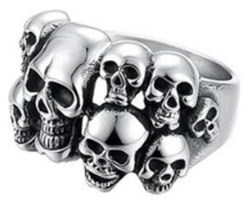 Stainless Steel Multi-Skull Face Biker Ring | Dudes Leather