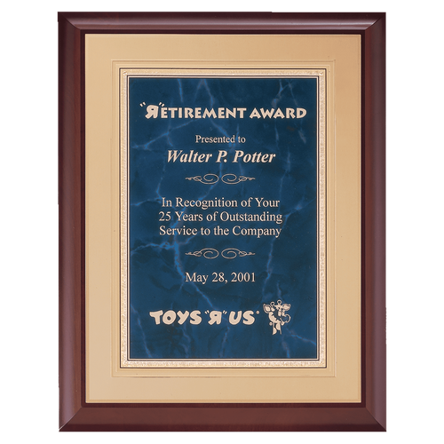 Cherry Finish Plaque, Sapphire Marble/Gold Florentine LaserFX Plate ...