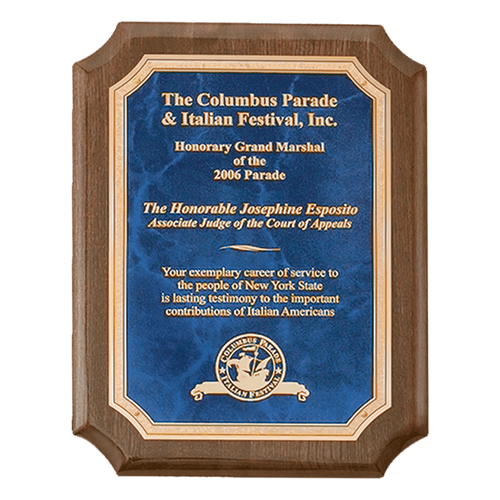 Walnut Stained Piano Plaque with Saphire Marble/Gold Florentine LaserFX ...