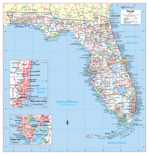 FLORIDA State Large Print Wall Map | coolowlmaps