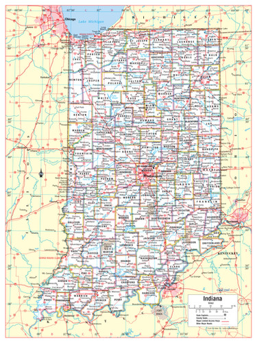 INDIANA State Wall Map - 24"Wx32"H | coolowlmaps