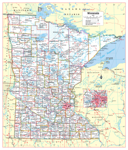 MINNESOTA State Wall Map - 24"Wx28"H | coolowlmaps